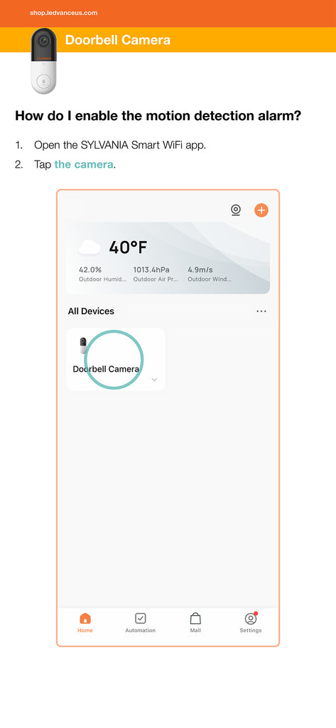 Doorbell Camera: How do I enable the motion detection alarm?