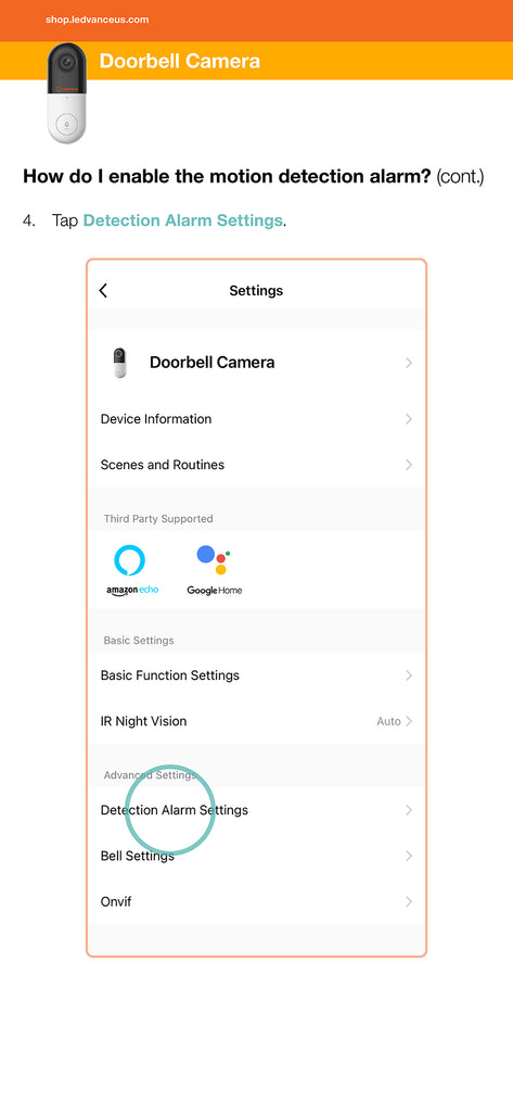 Doorbell Camera: How do I enable the motion detection alarm?