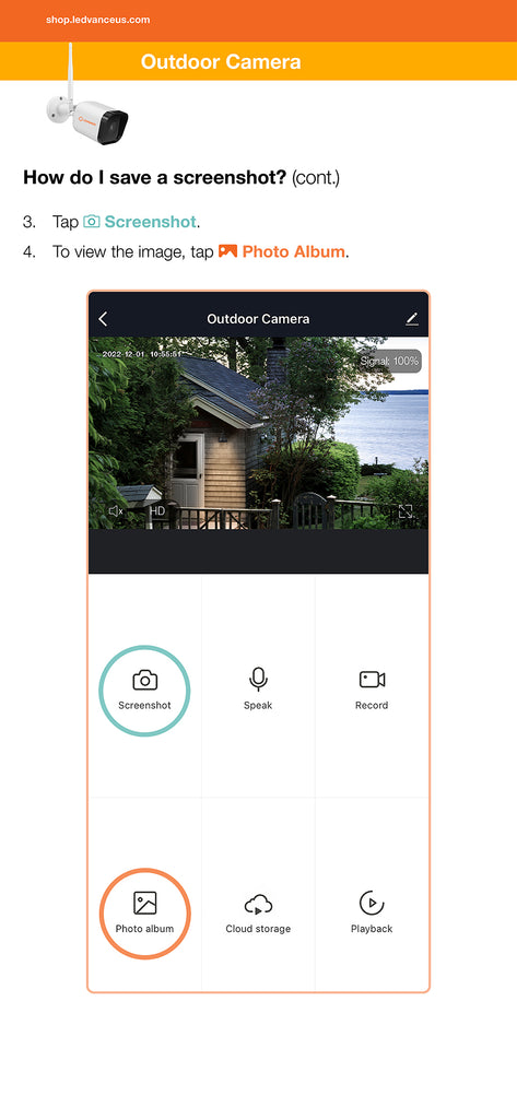 Outdoor Camera: How do I save a screenshot?