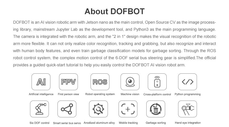 Yahboom Dofbot Ai Vision Robotic Arm With Ros Python Programming Roboticaplus