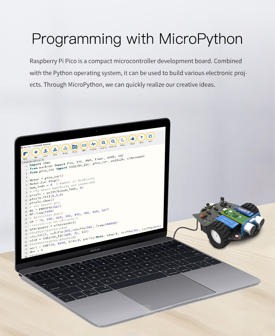 Yahboom Raspberry Pi Pico 2 Car Robot Adopt Micropython Programming