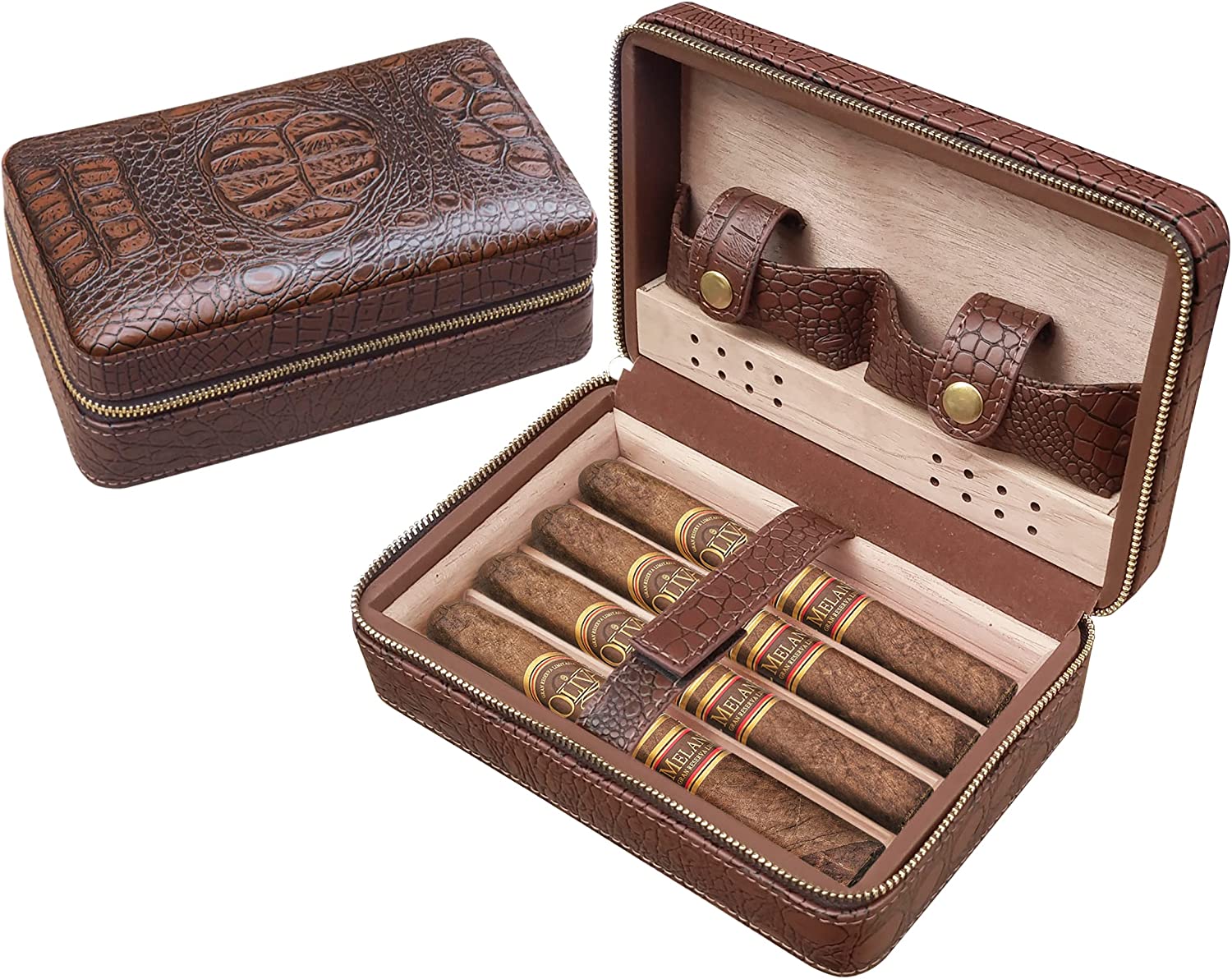 Cigar Travel Humidor | Portable Briefcase Wrapper Cedar Wood Leather ...