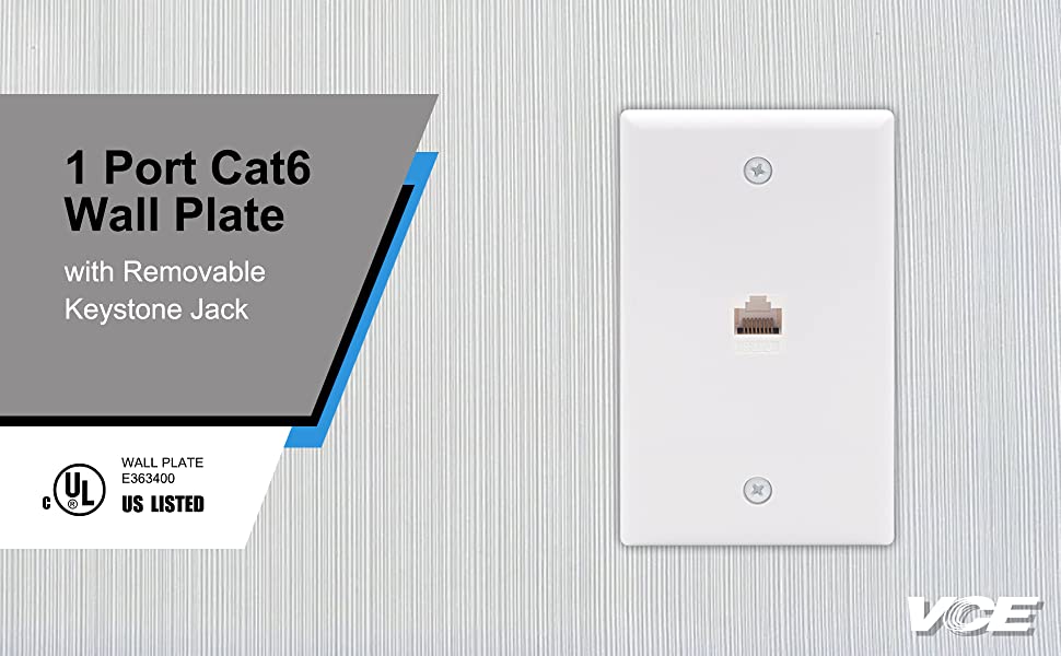 Ethernet Wall Jack Cat6 1 Port UL-Listed VCELINK 2-Pack | VCELINK