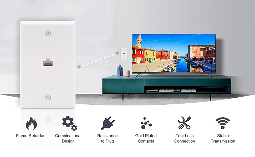 Ethernet Wall Jack Cat6 1 Port UL-Listed VCELINK 2-Pack | VCELINK