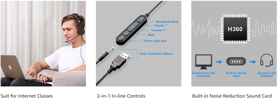 USB Headset New Bee Office Computer Headset with Noise Cancelling Mic ...