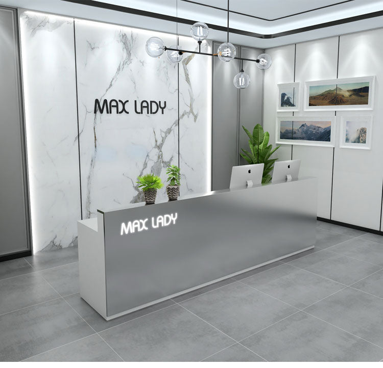 Silver or Gold Stainless Steel Reception Desk with LED Signage — M2 Retail
