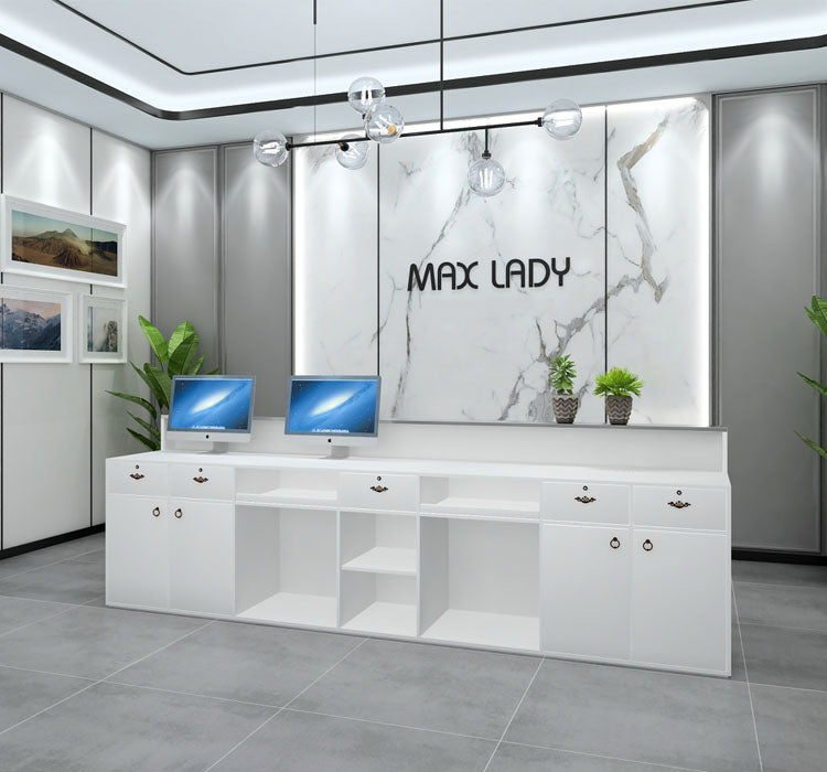 Silver or Gold Stainless Steel Reception Desk with LED Signage — M2 Retail