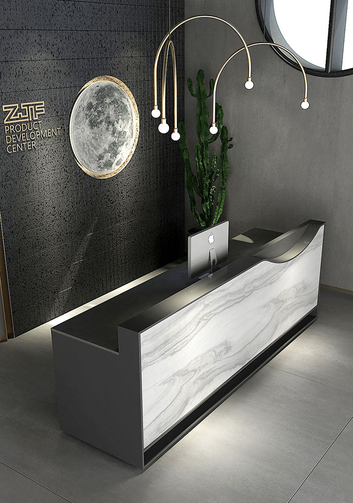 Modern Black Reception Desk Marble Laminated Front Desk Eco-friend Pan ...