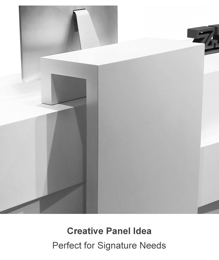 Modern White Reception Desk with Quartz Counter Geometric Reception De ...