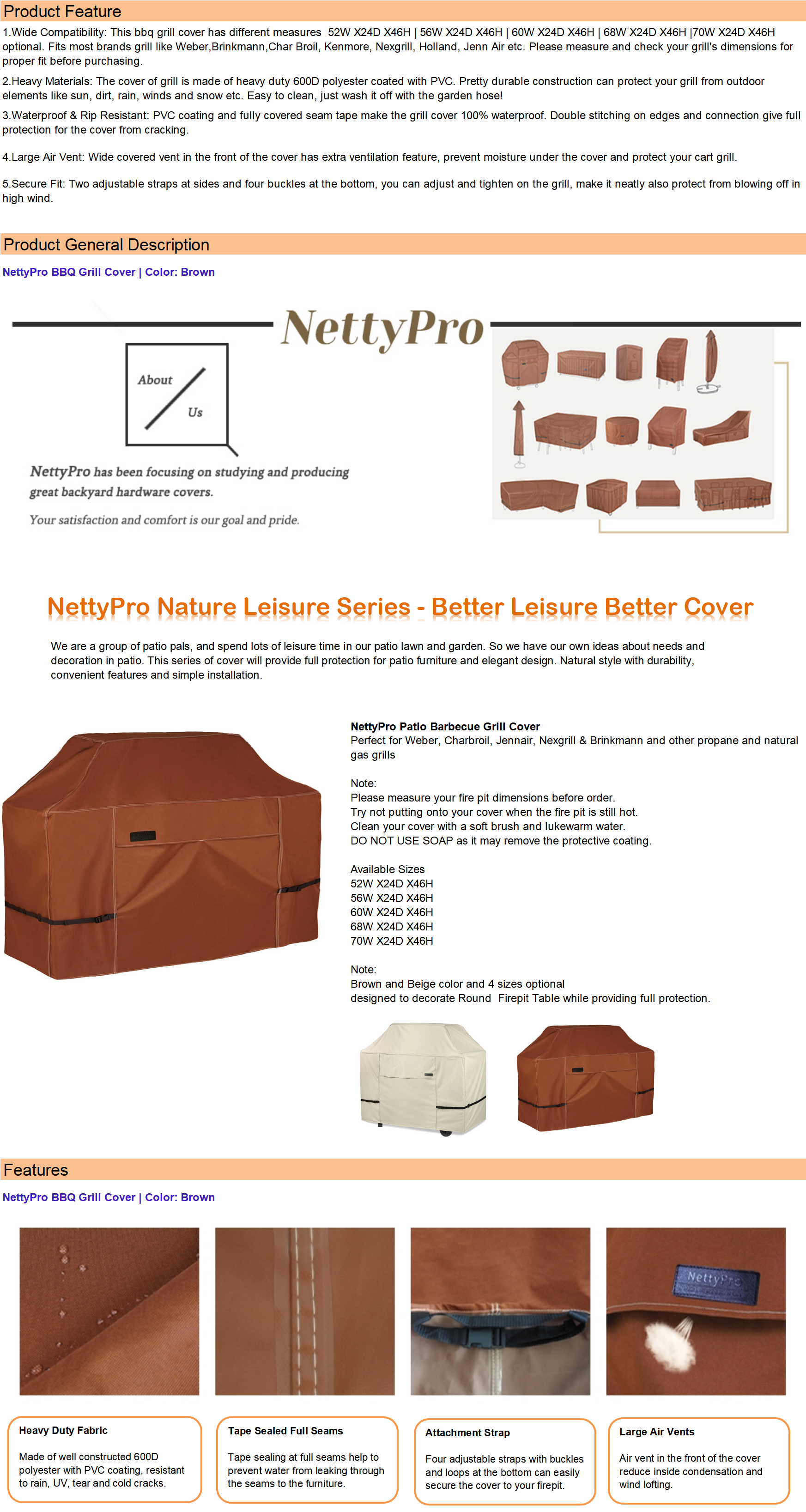 NettyPro Waterproof Heavy Duty Patio BBQ Grill Cover All Weather Prot ...