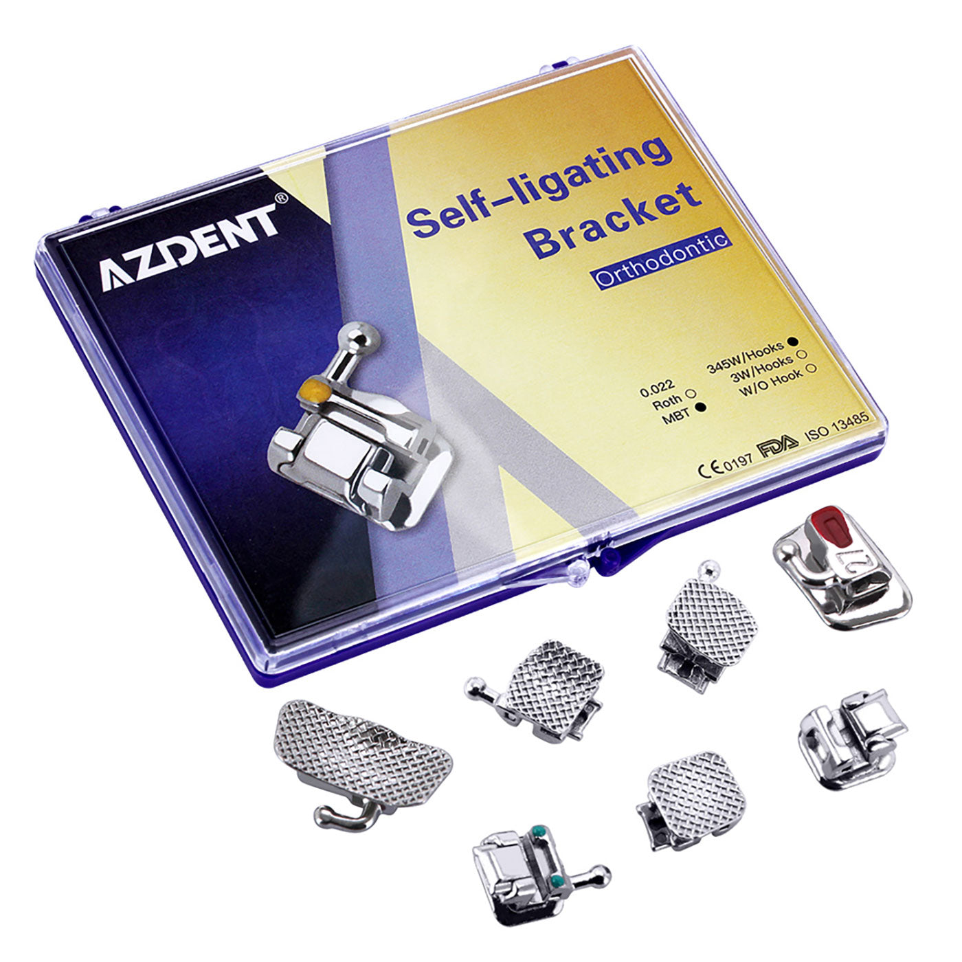 AZDENT Dental Self-Ligating Brackets Passive MBT .022 Hooks On 345 Wit