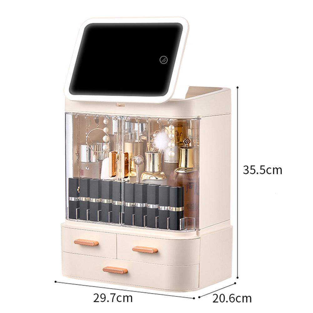 Rotating Mirror Led Cosmetic Storage Box Organizer Makeup Jewelry Port