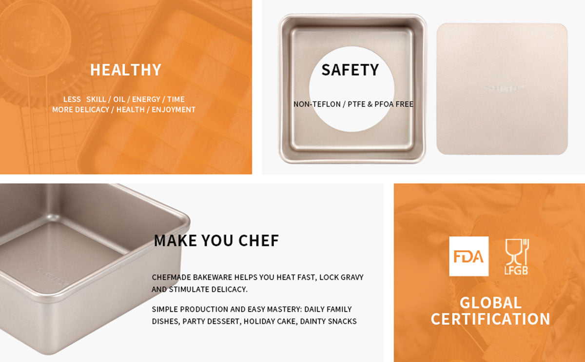 8" Square Cake Pan with Removable Bottom - CHEFMADE official store