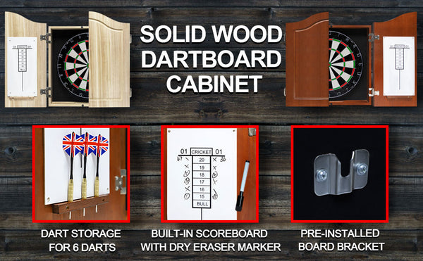 Dart Board Cabinet Set with 18 Inch Bristle Dartboard, Darts Holder Wa# ...