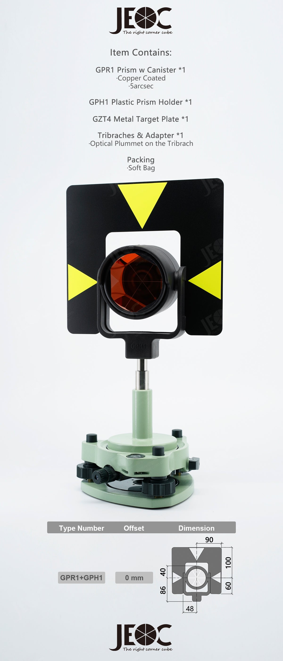 JEOC GPR1+GPH1 Prism & Tribrach Set, Surveying Reflector for Leica Tot ...