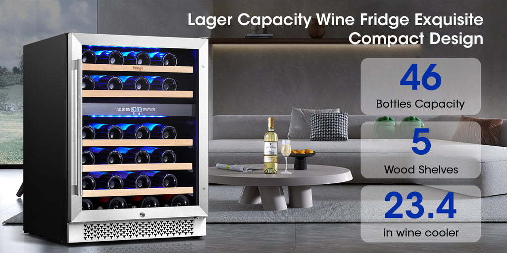 Yeego 24 Inch Wide 46 Bottles Dual Zone Wine Fridge, Built-In or Frees ...