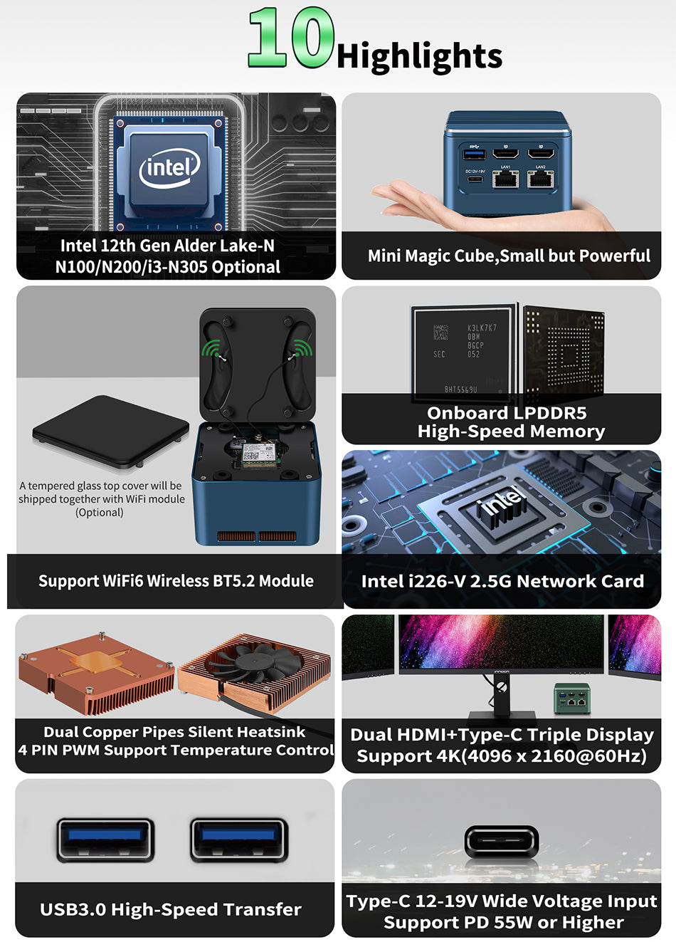 Miniroute M1 Mini PC, Intel N100/N200/i3-N305 Mini Desktop Computer Tr