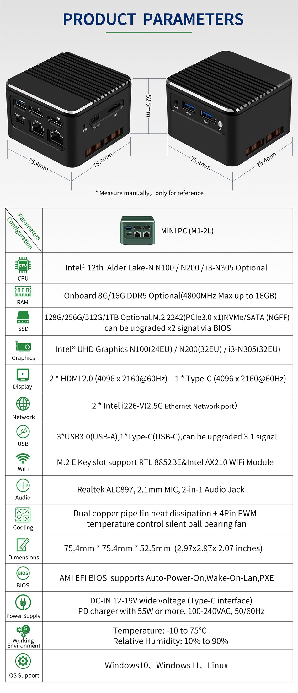 Miniroute M1 Mini PC, Intel N100/N200/i3-N305 Mini Desktop Computer Tr