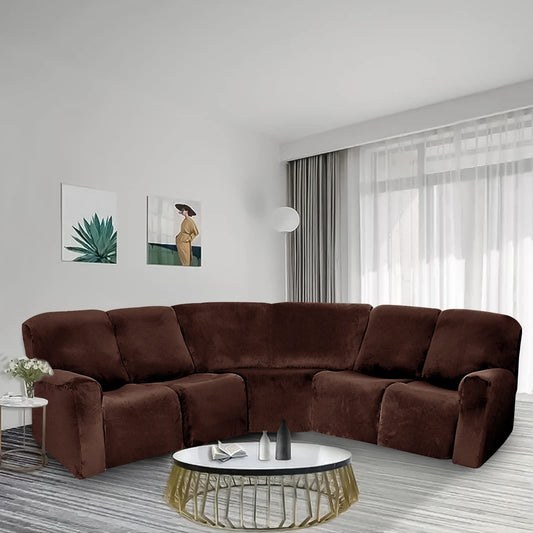 Velvet L-shaped Corner Sectional Couch Covers 7-Piece for 4 Seat ...