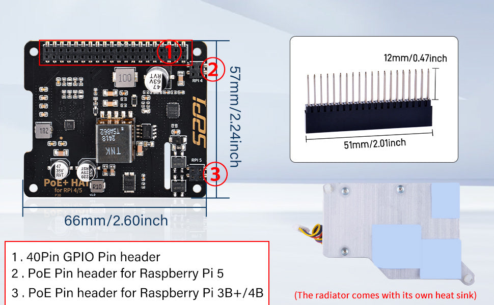 52Pi P30 PoE+ HAT for Raspberry Pi 5, with Official Pi 5 Active Cooler ...