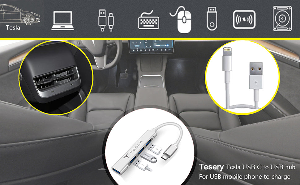 Tesla USB Tepy C Hub Fit for Model 3 Model Y Model S Model X 4 in 1 US