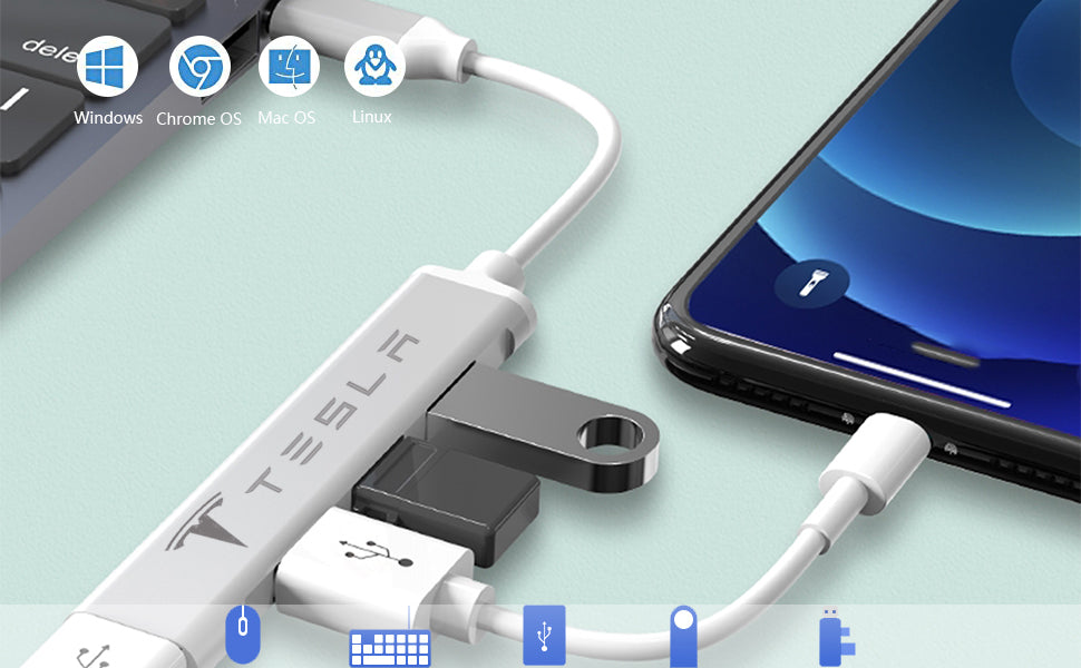 Tesla USB Tepy C Hub Fit for Model 3 Model Y Model S Model X 4 in 1 US