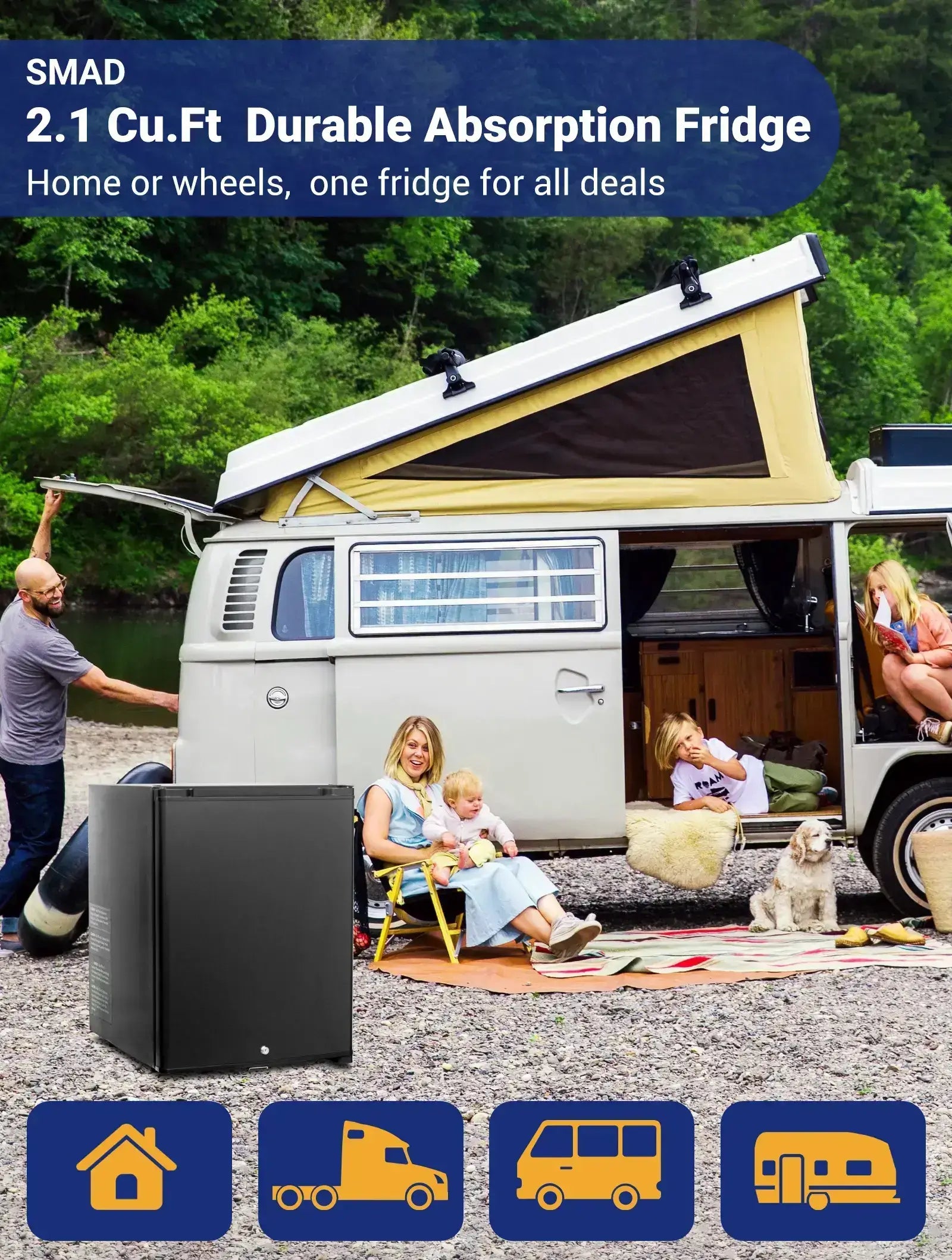 SMAD 2.1 cu.ft Compact Fridge 0dB Absorption Refrigerator with Lock,11 ...