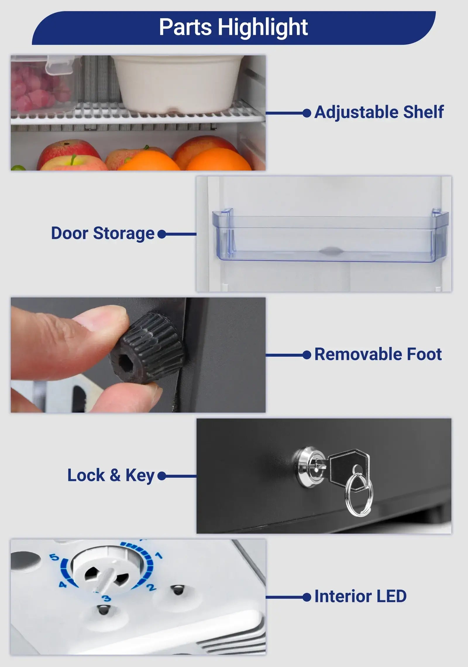 SMAD 2.1 cu.ft Compact Fridge 0dB Absorption Refrigerator with Lock,11 ...