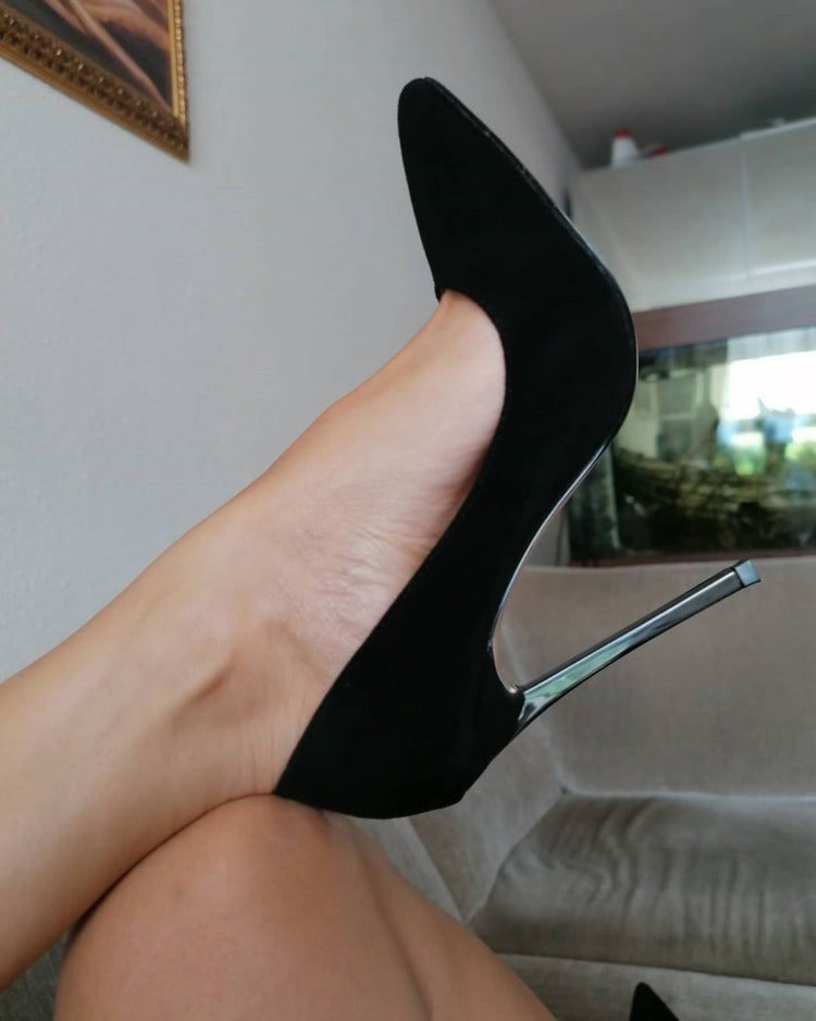 Black Suede Metal Heels Pointed Toe High Heel Pumps – Onlymaker