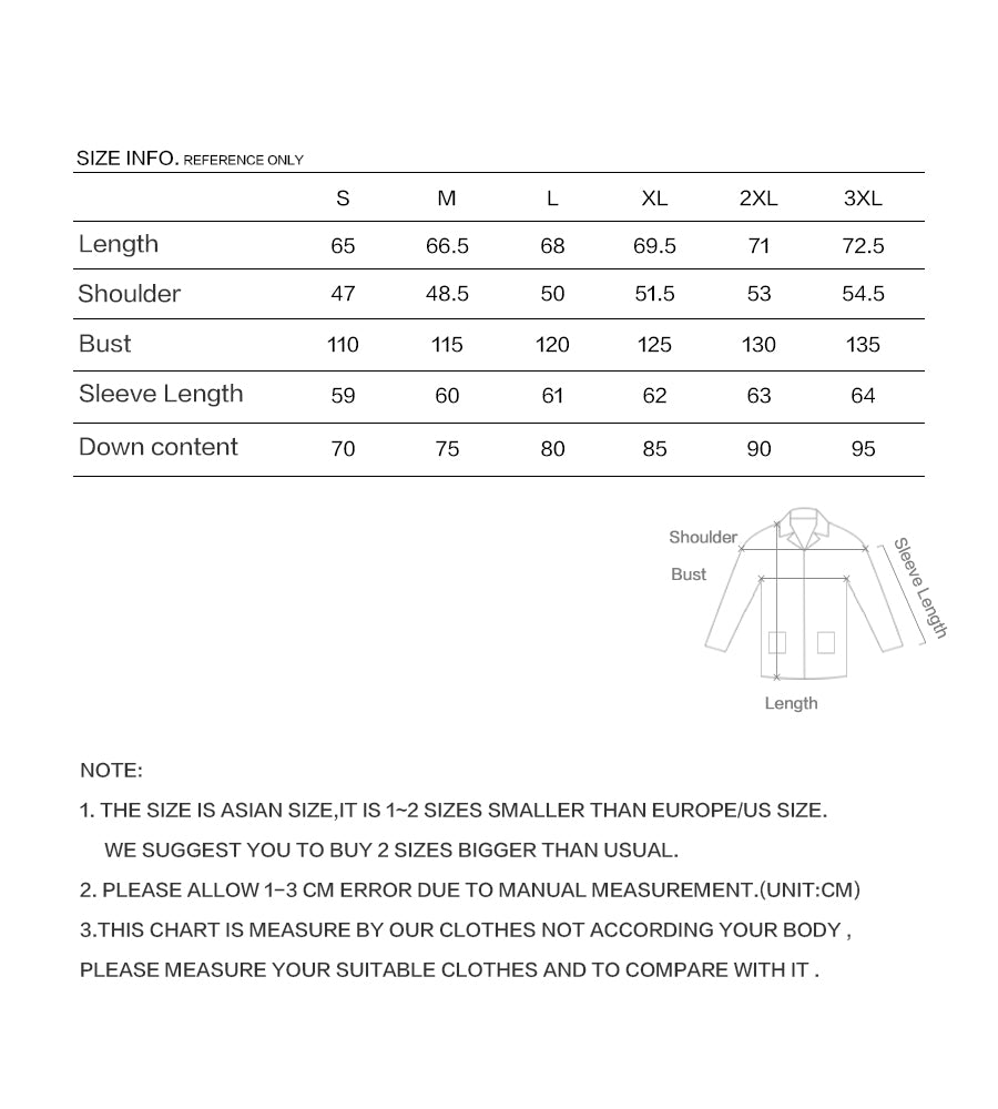 Size Chart Comfortable Fit | Down Jacket – SIMWOOD