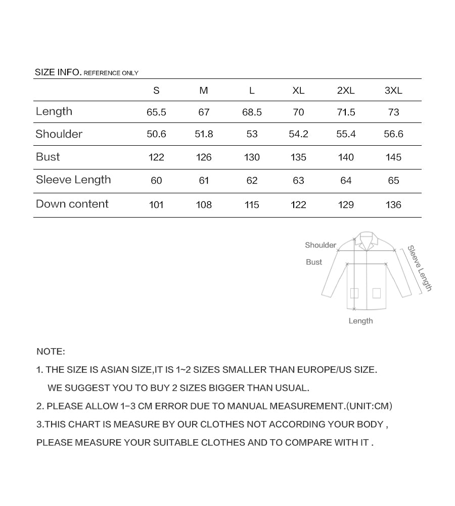 Size Chart Loose | Bomber Down Jacket – SIMWOOD