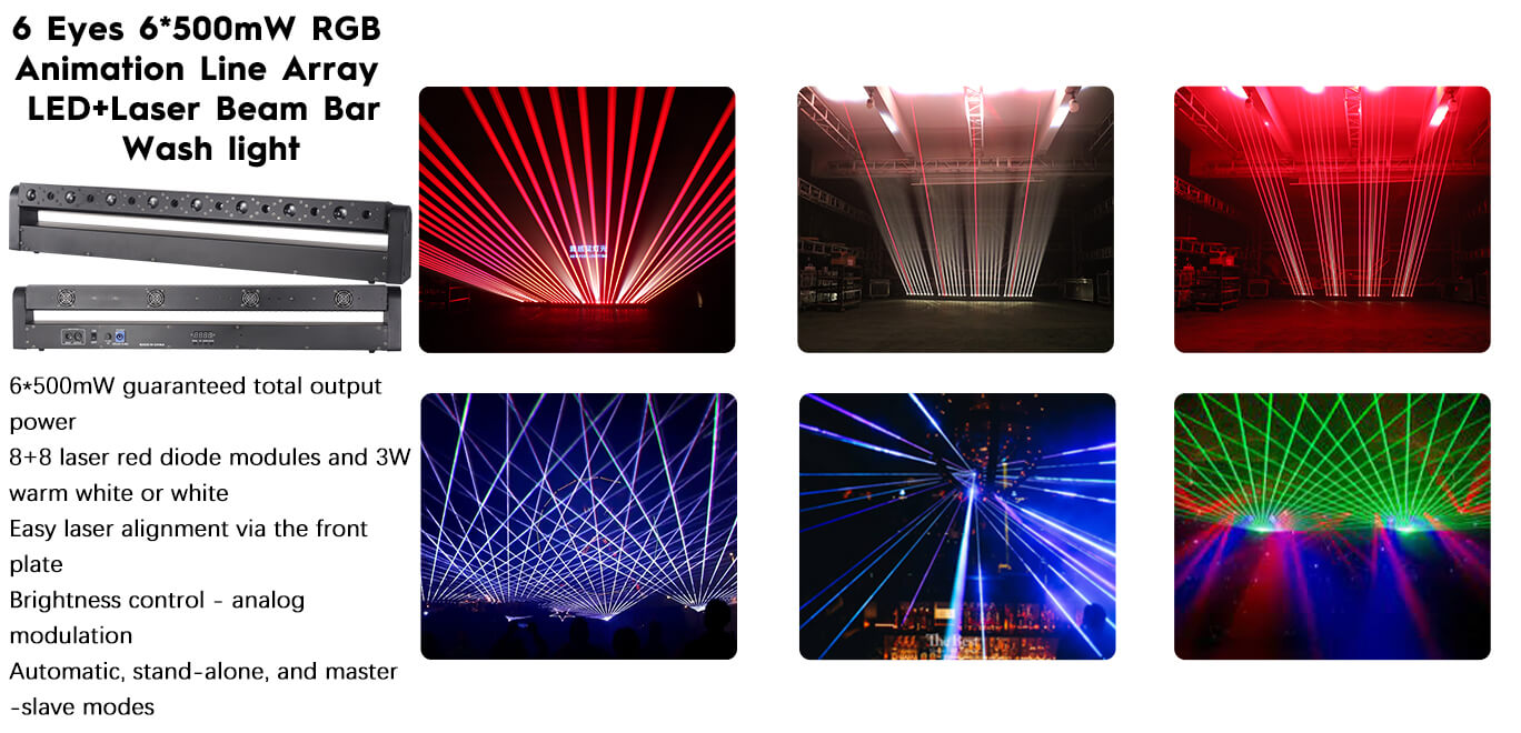 6 Eyes 6*500mW RGB Animation Line Array LED+Laser Beam Bar Wash light
