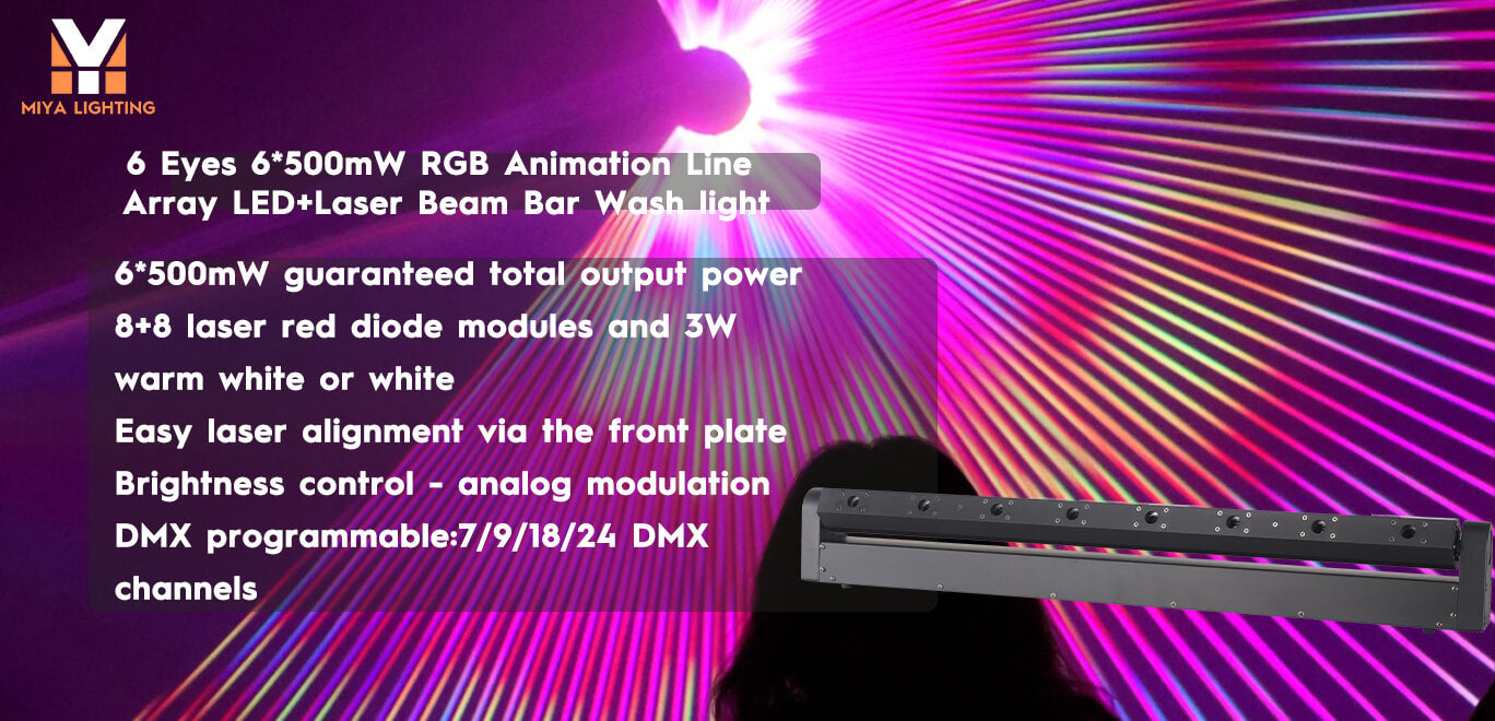 6 Eyes 6*500mW RGB Animation Line Array LED+Laser Beam Bar Wash light