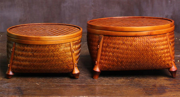 Products Handmade Bamboo Woven Japanese-style Round Tea Set Storage Box ...