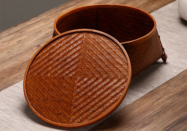 Products Handmade Bamboo Woven Japanese-style Round Tea Set Storage Box ...