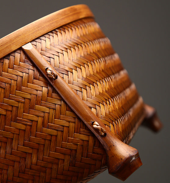 Products Handmade Bamboo Woven Japanese-style Round Tea Set Storage Box ...